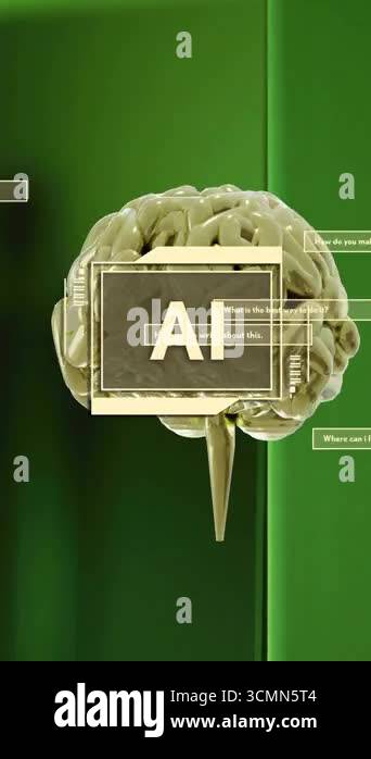 Animation Of Ai Text Brain And Data Processing Over Computer Servers Global Artificial