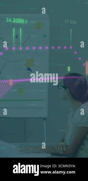 Financial data and stock market animation over business meeting in ...