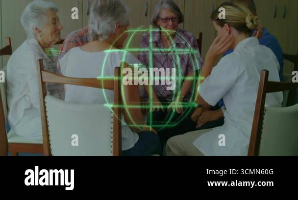 Nurse guiding seniors smiling and shifting to connect in therapy as ...