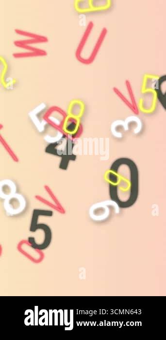Digital animation of multiple changing numbers and alphabets against pink background. school and ...