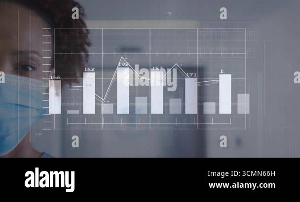 Nurse with medical AR chart appearing updating bars line graph EKG for ...