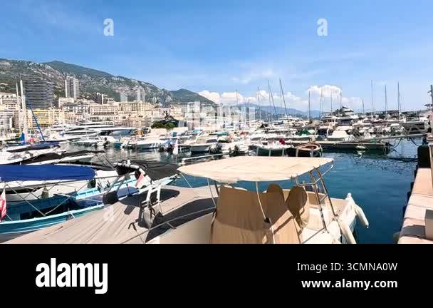 Boats docked at Monte Carlo marina, sunny weather Stock Video Footage ...