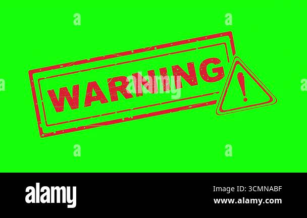video animation rubber stamp warning text and exclamation mark sign, on ...