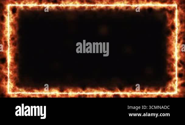 Burning rectangle background with realistic surreal fire ember rising ...