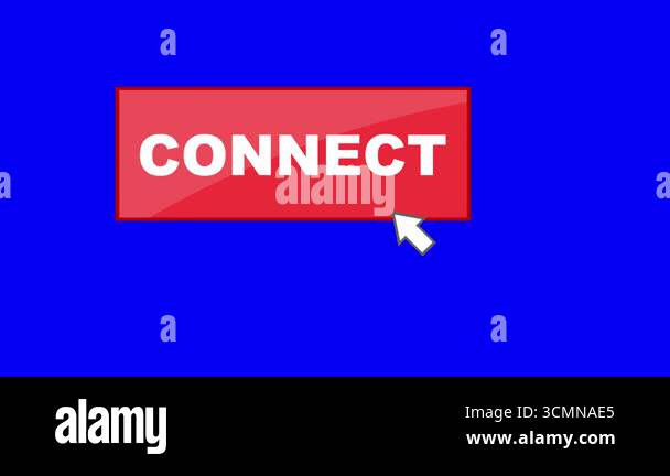 video animation click computer cursor mouse on connect button digital, on a blue chroma key ...