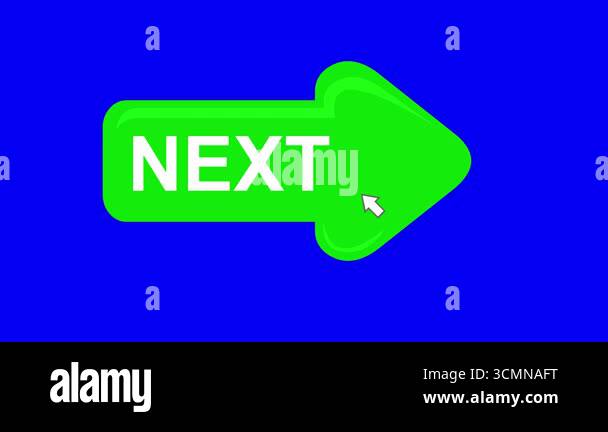 video animation click computer cursor mouse on arrow next button digital, on a blue chroma key ...