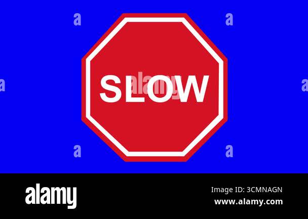 video animation road sign slow down instruction, on a blue chroma key ...