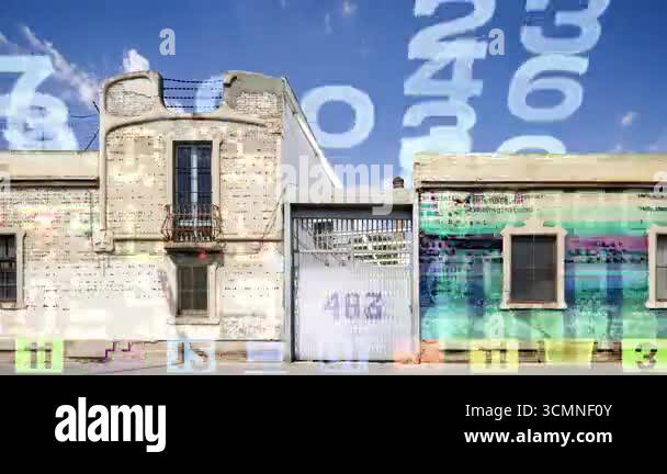 Old factory and industrial complex with passing clouds and code and ...