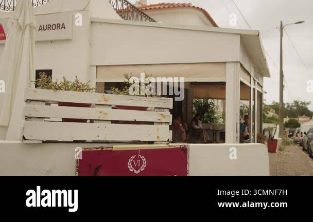 Praia da Luz, Algarve, Portugal 2025.07.01 Close-up view of the exterior of Aurora caf ...