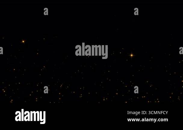 Abstract animation loop glow gold stars particles flow up on black ...