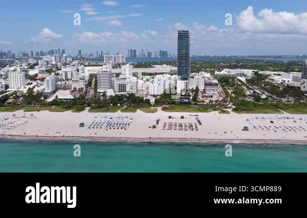 Aerial view of Miami Beach with turquoise waters. Drone shot of Miami ...