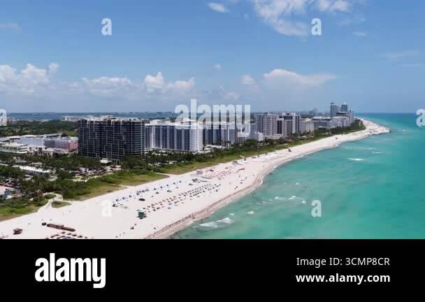 Aerial view of Miami Beach with turquoise waters. Drone shot of Miami ...