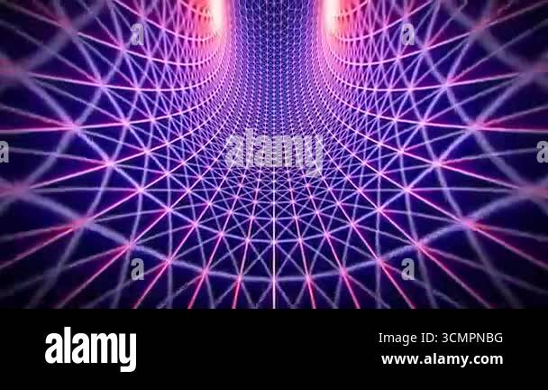 Cyber space warp background with glowing mesh tunnel made of bright ...