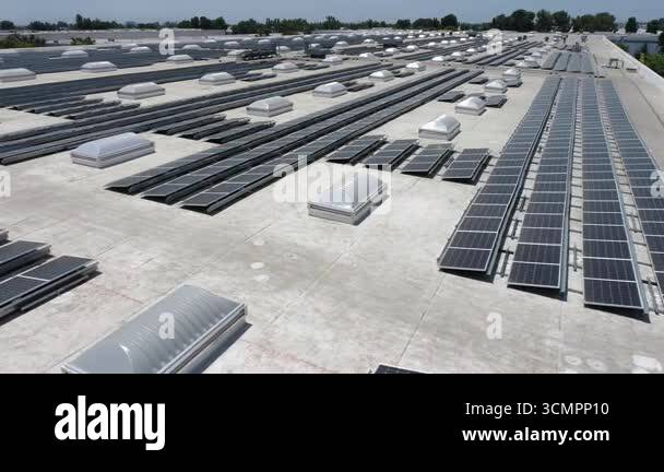 Slow Dolly Camera Movement Aerial of Solar Panels Mounted on Roof of ...
