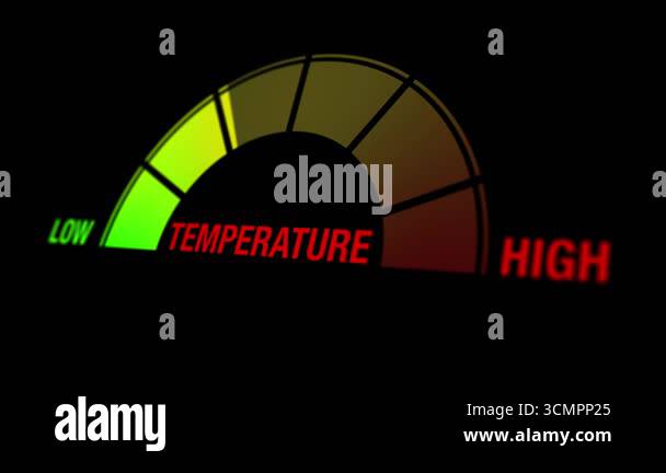 Graphic animation of a temperature level gauge, vividly indicating low ...