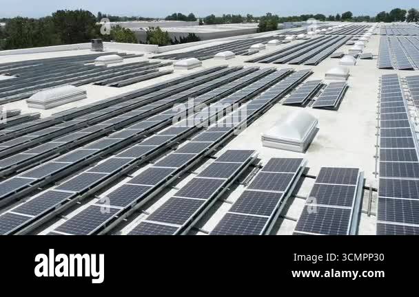 Slow Dolly Camera Movement Aerial of Solar Panels Mounted on Roof of ...