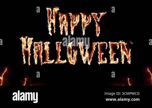 Halloween greeting animation with burning fiery Happy Halloween text on ...