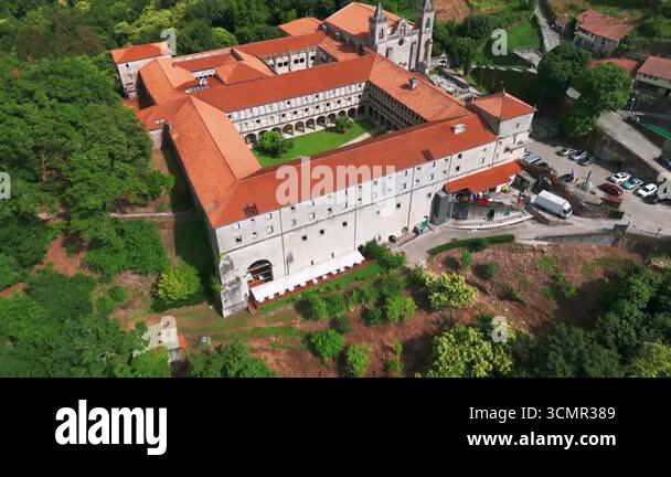 Aerial view of Santo Estevo de Ribas de Sil Monastery in Galicia, Spain ...