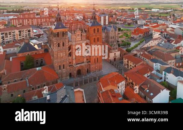 Aerial view of Astorga town in Castilla y Leon, northern Spain ...