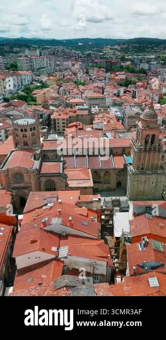 Aerial view of Ourense old town in Galicia, Northern Spain, featuring ...
