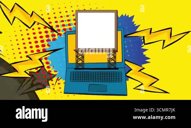 Cartoon Laptop, comic book Notebook with Billboard. Retro cartoon ...