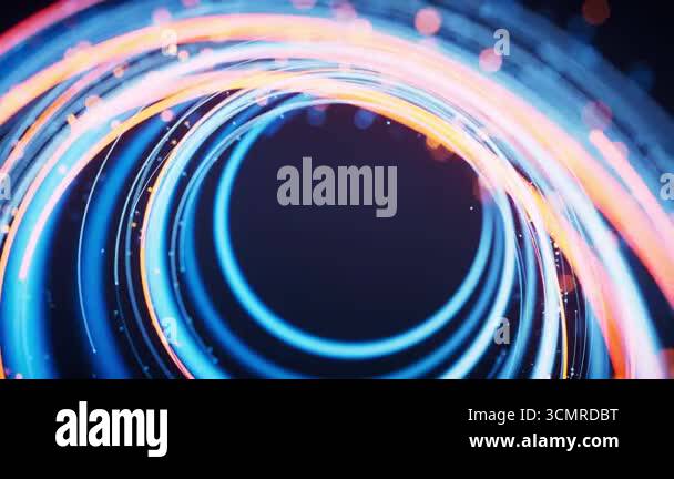 Rotating glowing vortex lines and particles background, 3d rendering ...