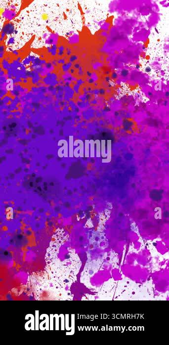 Animation of multi coloured splashes of paint on white background ...