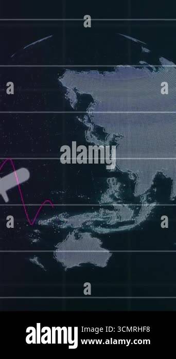 Animating financial data charts and graphs over rotating globe. Finance, animation, global, data ...
