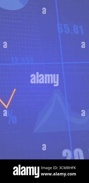 Financial data and stock market trends animation over blue background ...