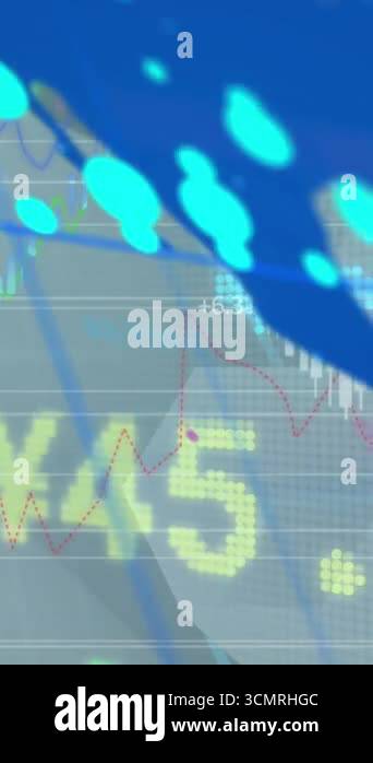 Animation of financial data over world map on grey background. business ...
