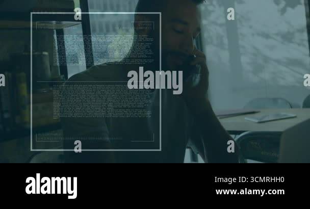 Man making business call with overlay appearing and loading text ...