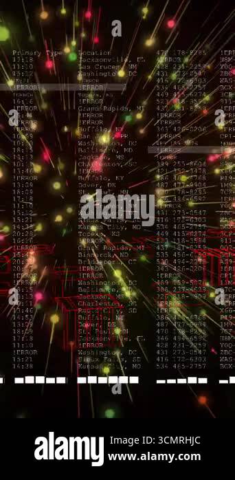 Digital data streams and coding animation with colorful lights and numbers. futuristic ...