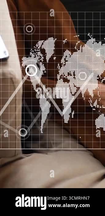 Animation of digital data processing over caucasian woman using laptop ...