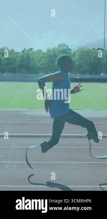 Animation of data processing over disabled african american male runner ...