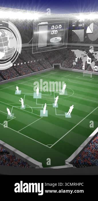 Animation of game tactics and digital interface on empty stands in ...