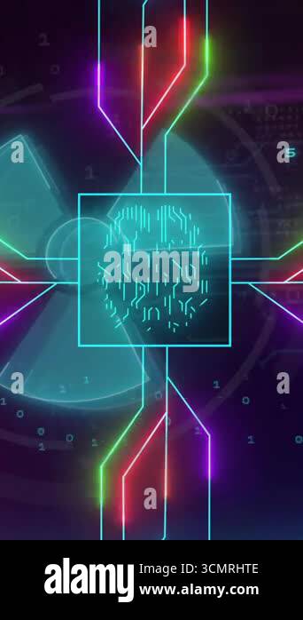 Animation of digital brain with circuits and binary code for futuristic technology. Artificial ...