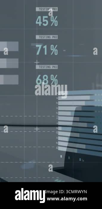 Animation of financial data processing over office desk with computer. Global business, finances ...