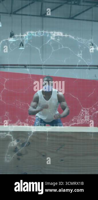 Human brain spinning against african american man wearing face mask ...