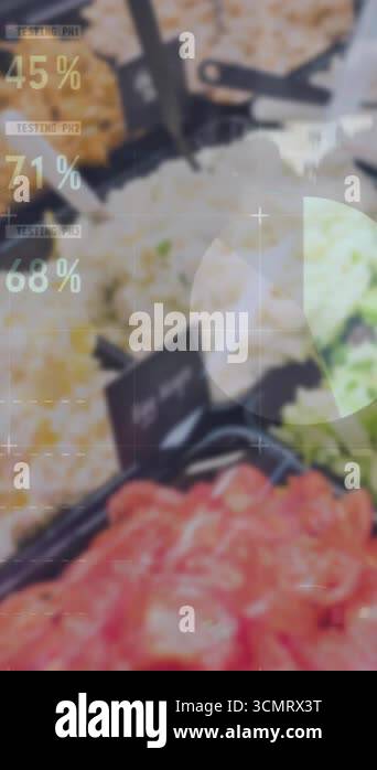 Animation of infographic interface moving over fresh food with price ...