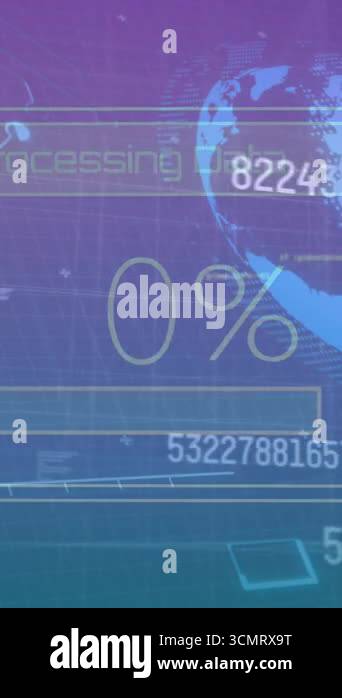 Animation of financial data processing with graph, globe on digital interface. Digital composite ...