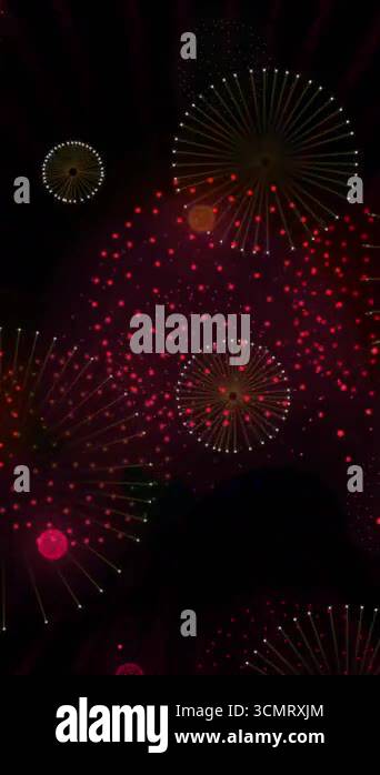 Animation of new year's eve fireworks exploding on black background ...