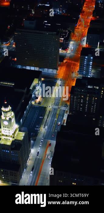 Broad highway well-lit at night in the downtown of Philadelphia ...