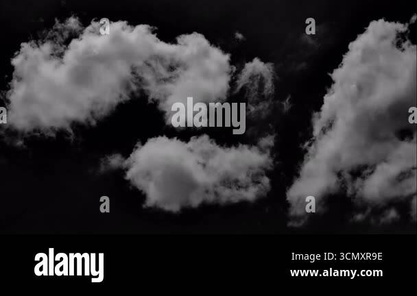 time-lapse of separate white clouds on a black background have real ...