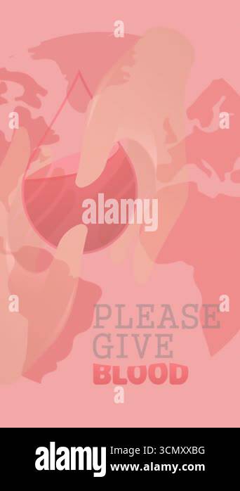 Animation of please give blood text, with hands and droplet logo over ...