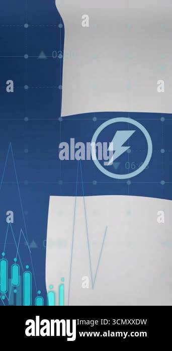 Animation of graphs, data and energy icons over flag of finland ...