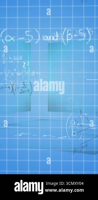 Digital animation of screens with mathematical equations over grid ...