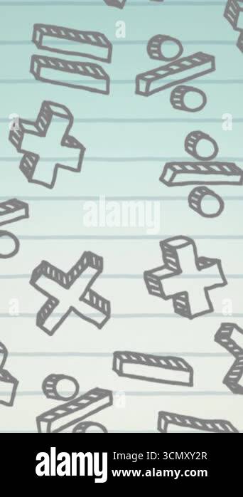 Animation Of Multiple Mathematical Symbols Floating Against White Lined Paper Background School