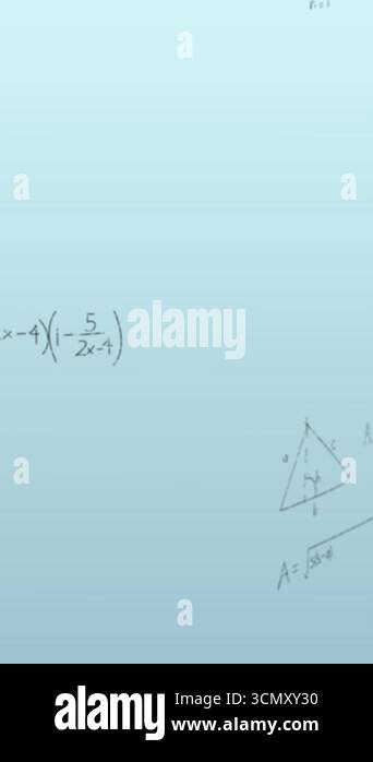 Animation of mathematical data processing on blue background. Science ...