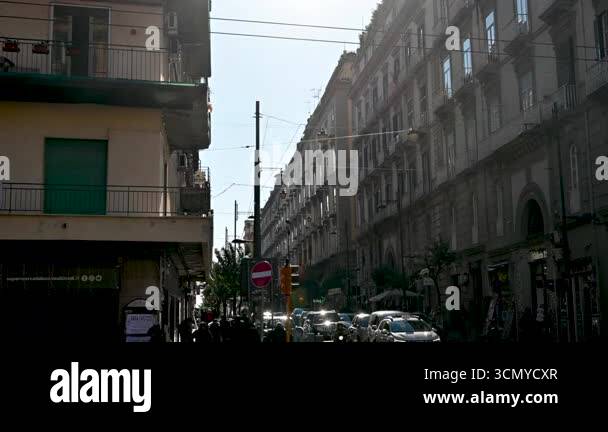 Naples, Italy, December 27, 2024. Footage of Via Foria at the corner of ...