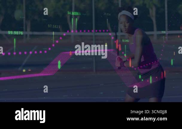 Solo tennis athlete tracking serve on clay court and swinging backhand ...